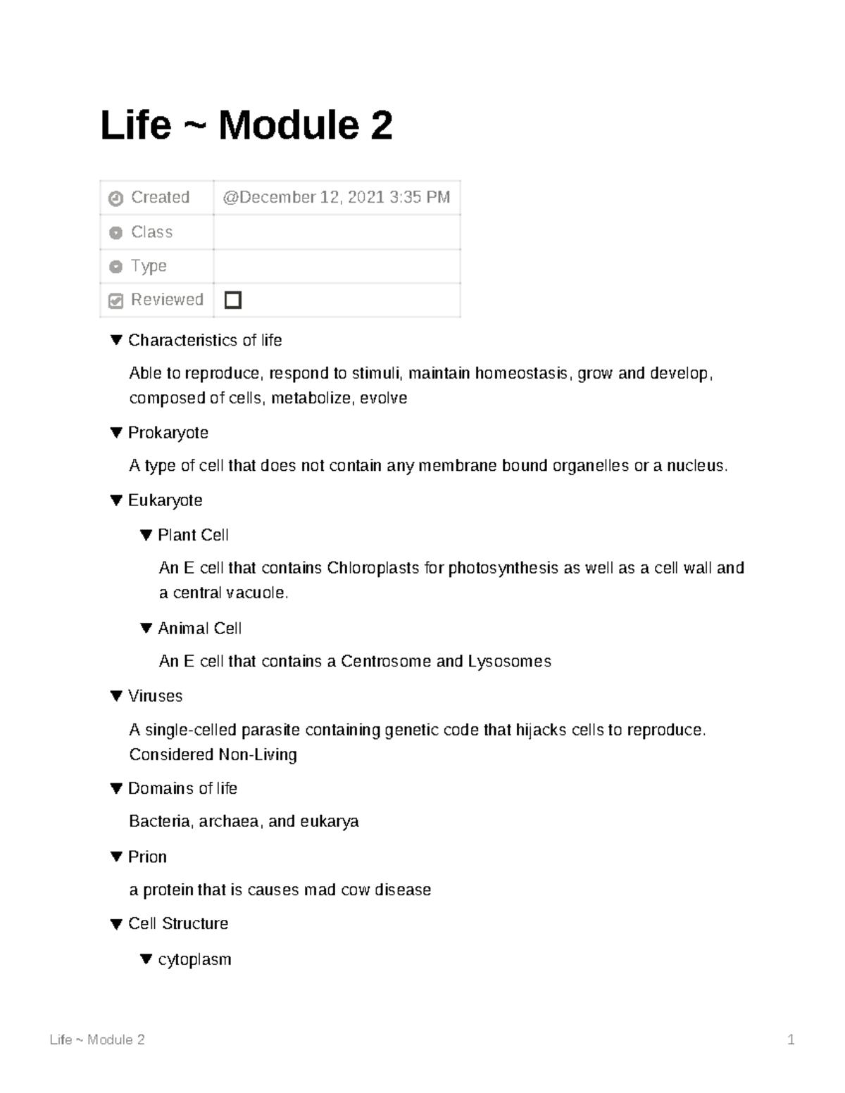 Life Module 2 - Notes on the criteria of Life - Life ~ Module 2 1 Life ...