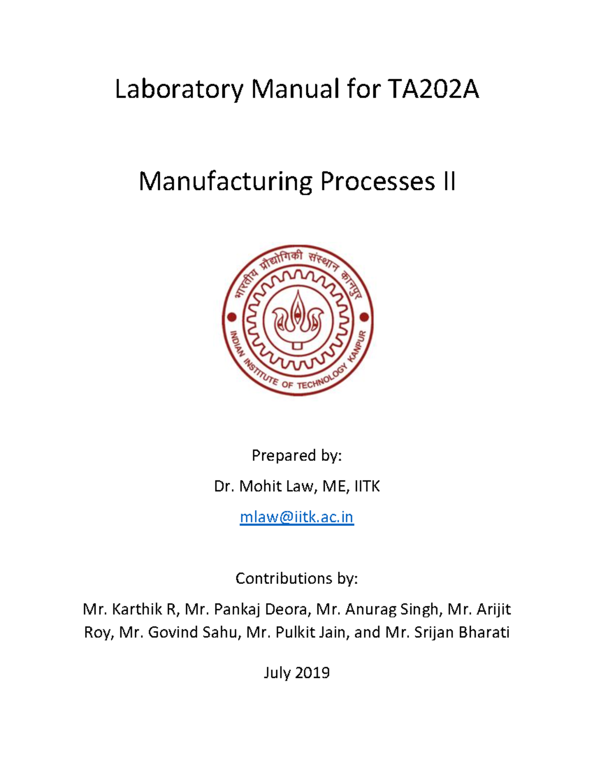 TA202A Lab Manual 2019 - By Prof Mohit Law - Warning: TT: undefined function: 32 Warning: TT ...