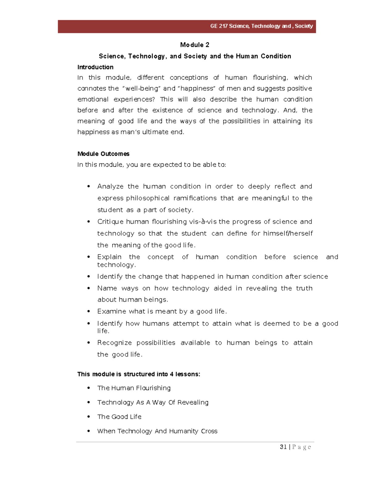 STS Midterm Lessons - 31 | P a g e Module 2 Science, Technology, and Society and the Human ...