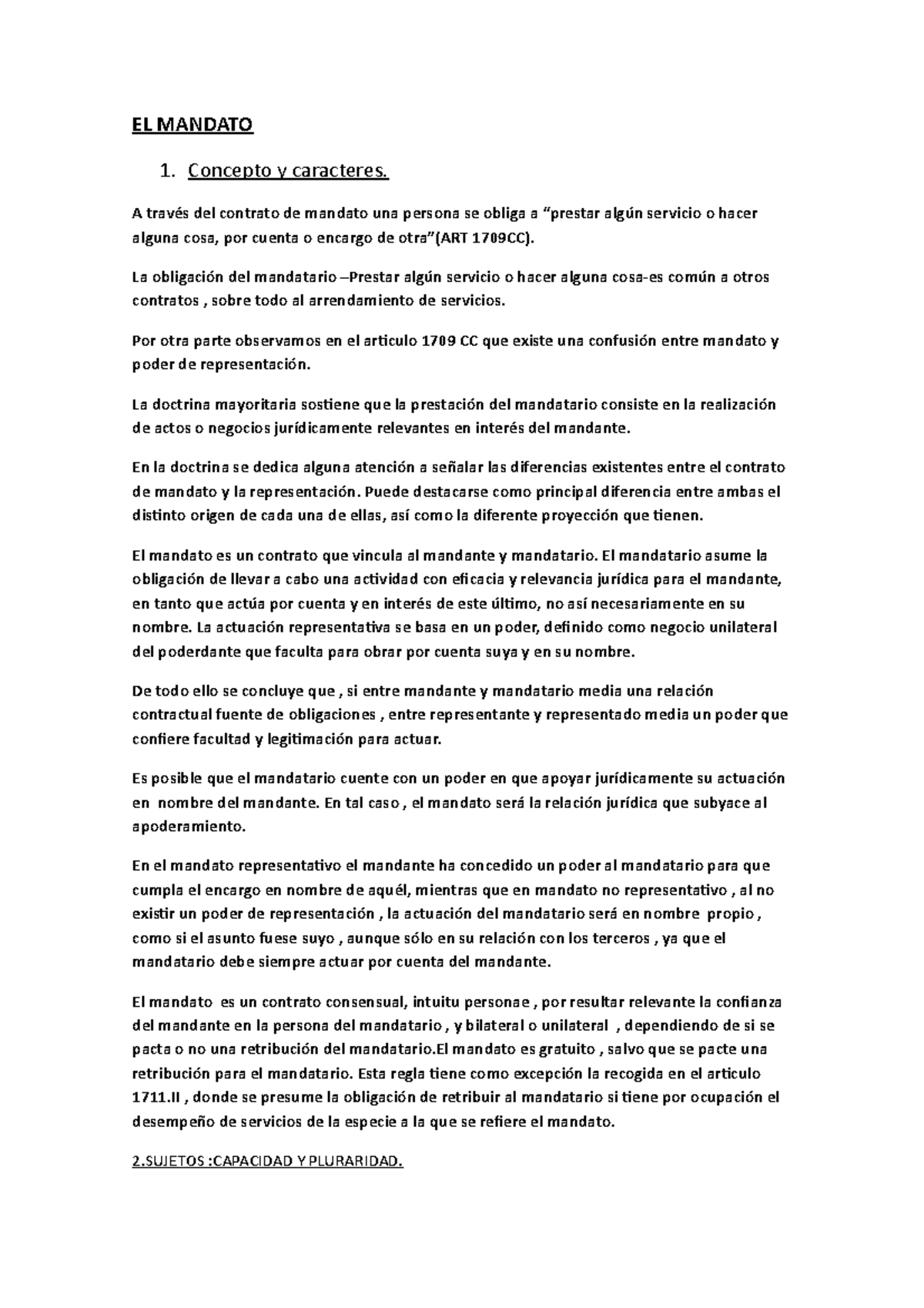 Contrato De Mandato En Derecho Civil El Mandato 1 Concepto Y