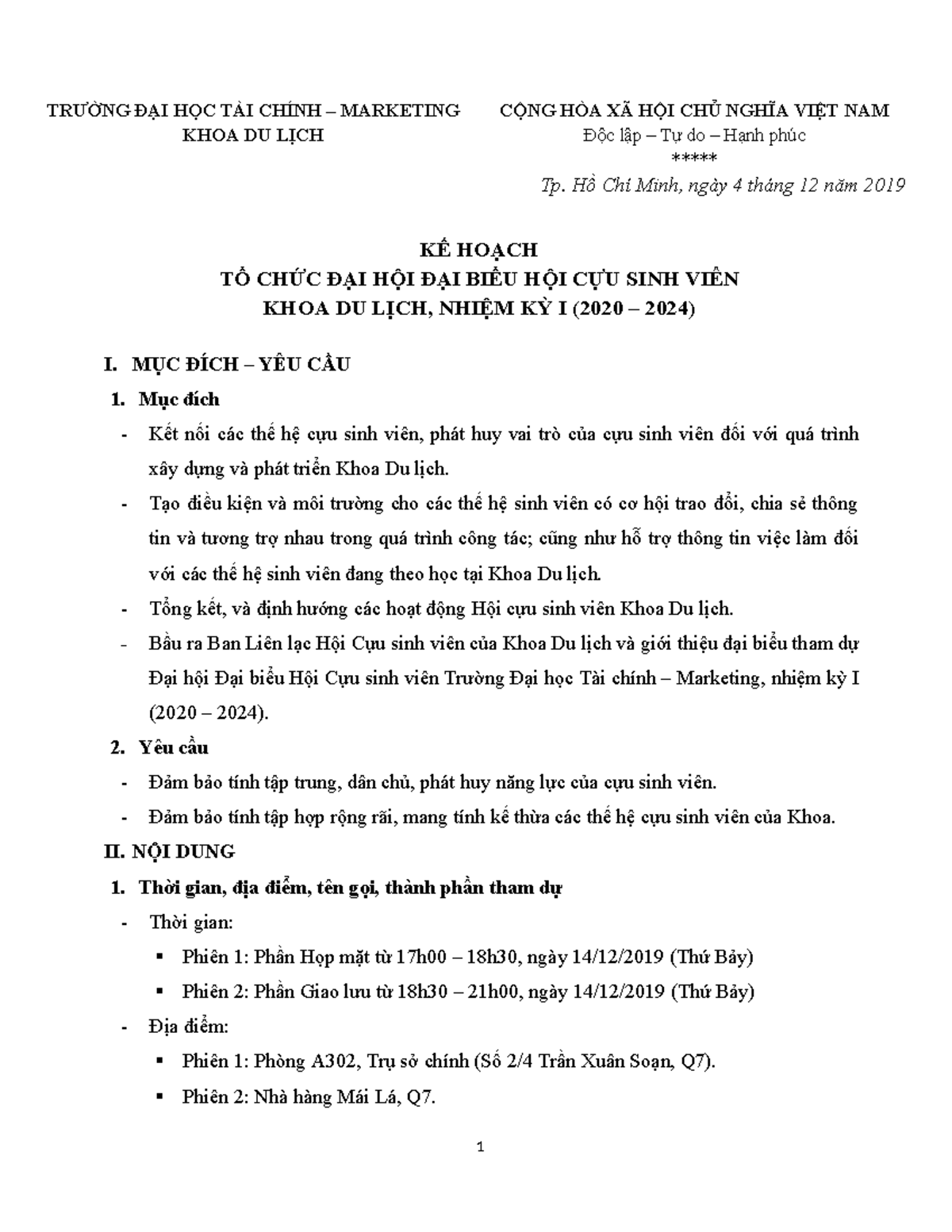 KE Hoach HOP MAT CUU SINH VIEN 2019 - TRƯỜNG ĐẠI HỌC TÀI CHÍNH ...