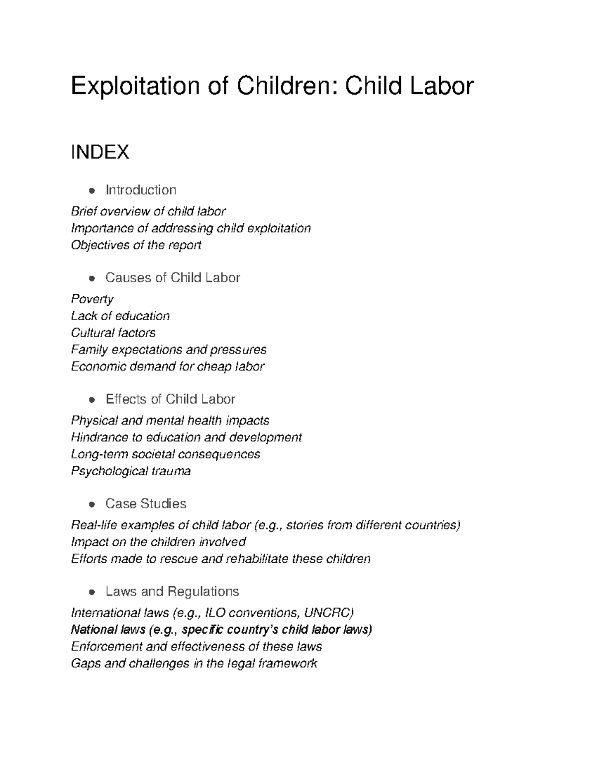 Child labour - Exploitation of Children: Child Labor INDEX Introduction ...