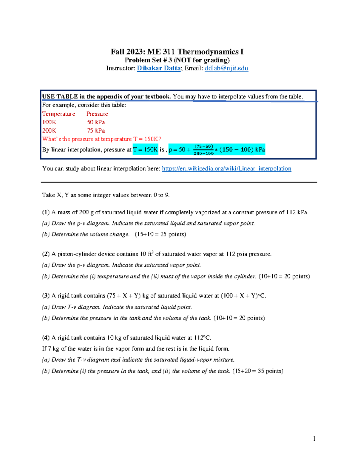ME311 Fall2023 Prob Set 3 - 1 USE TABLE in the appendix of your ...