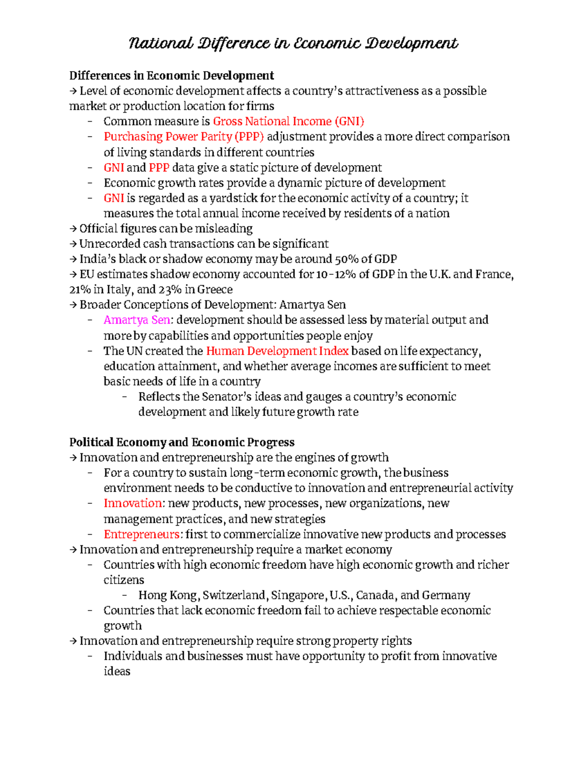 Ch.3 National Difference in Economic Development - Differences in ...