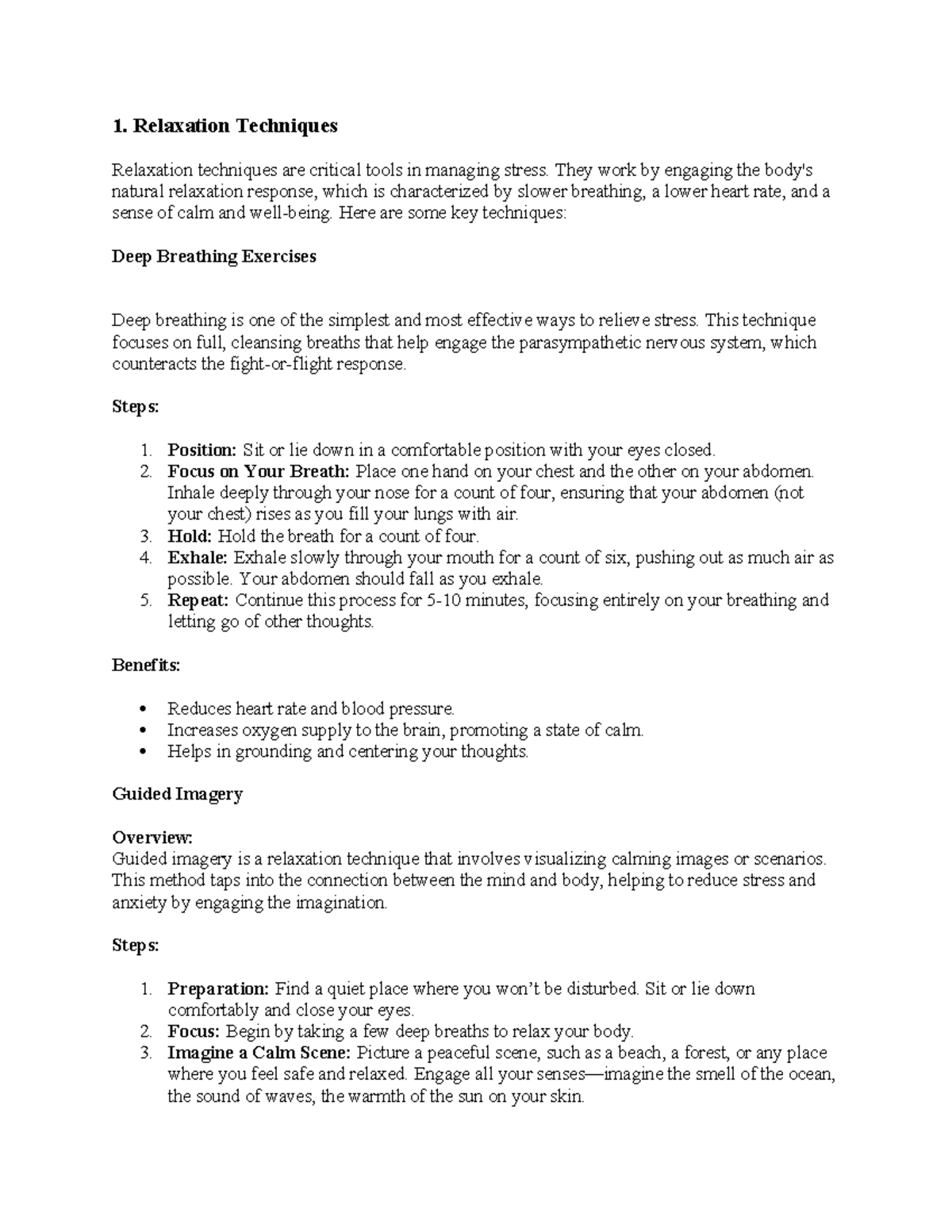 Stress management - 1. Relaxation Techniques Relaxation techniques are ...