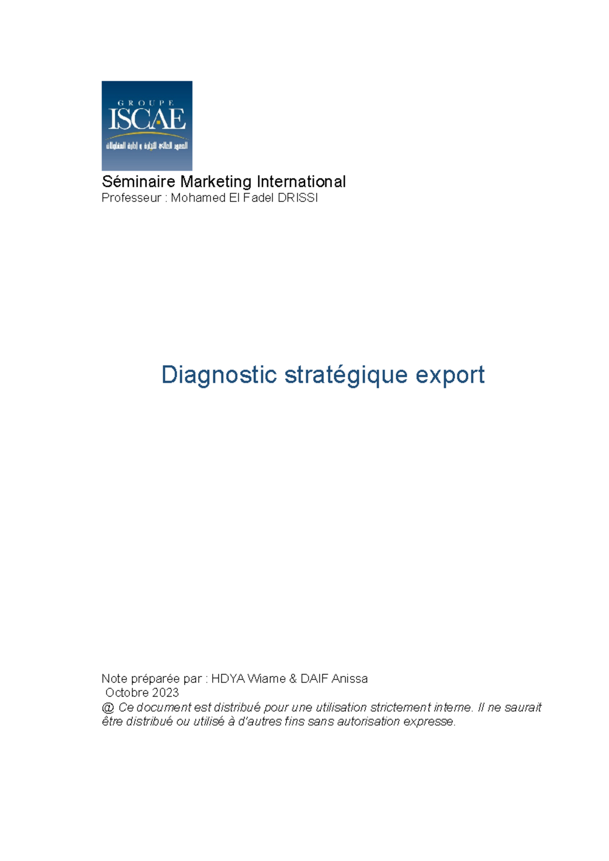 MI 2023-24 G02 Diagnostic Stratégique Export - Hdya wiame & Daif anissa V2 - Séminaire Marketing ...