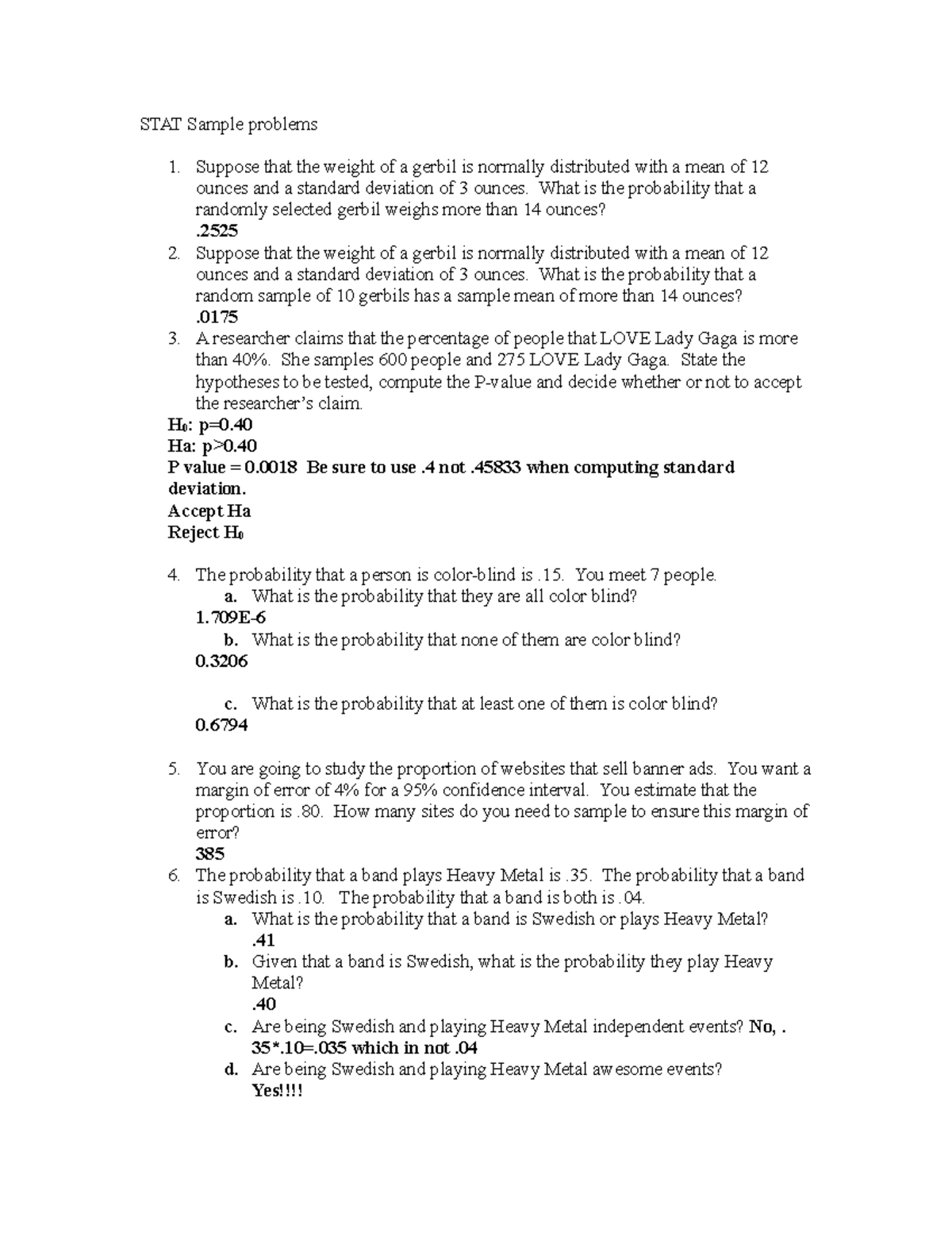 STAT 130 Sample problem Solutions - STAT Sample problems 1. Suppose ...