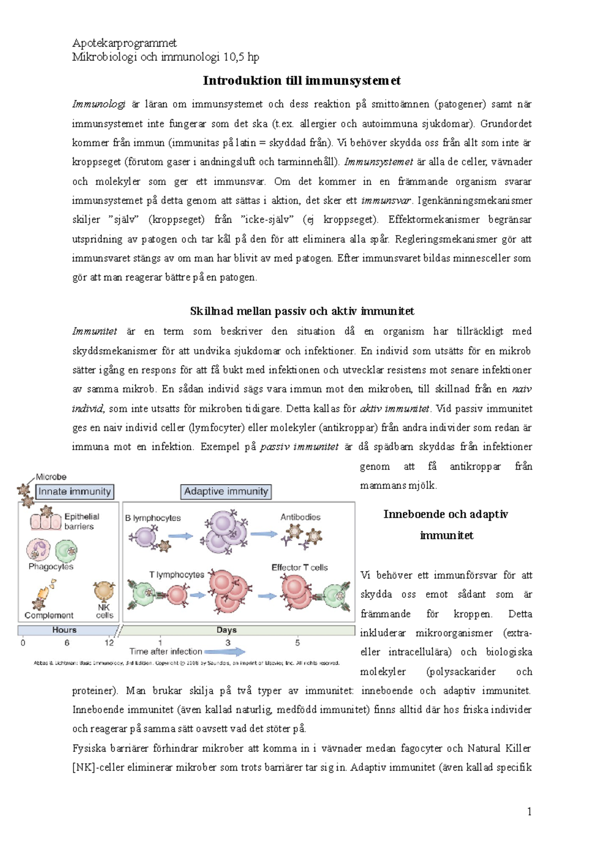 Immunologi - Sammanfattning del1 - och immunologi 10,5 till om ...
