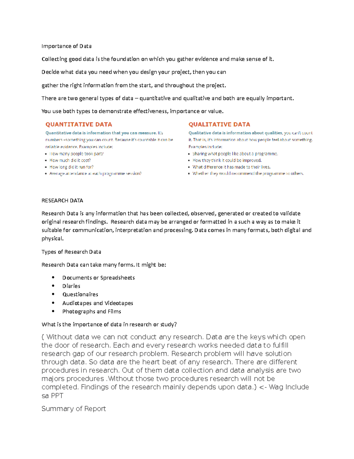 DATA- Report - Data - Importance of Data Collecting good data is the ...