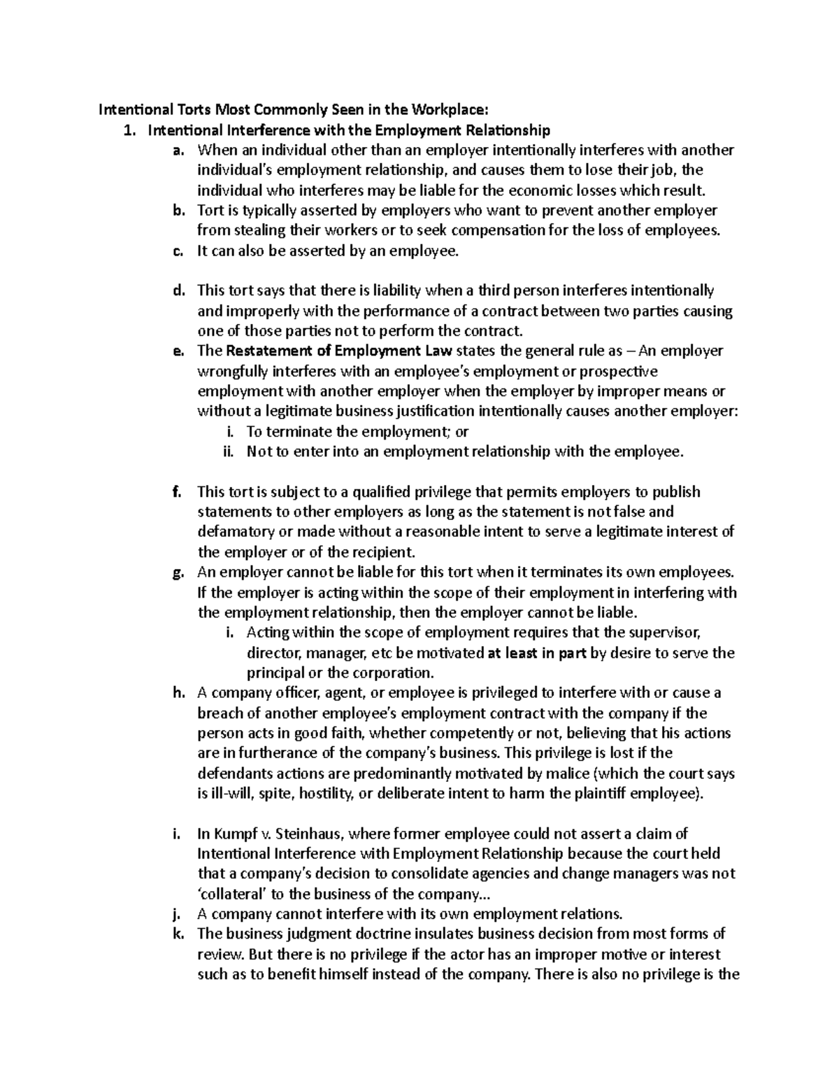 Intentional Torts Outline - Intentional Torts Most Commonly Seen in the ...