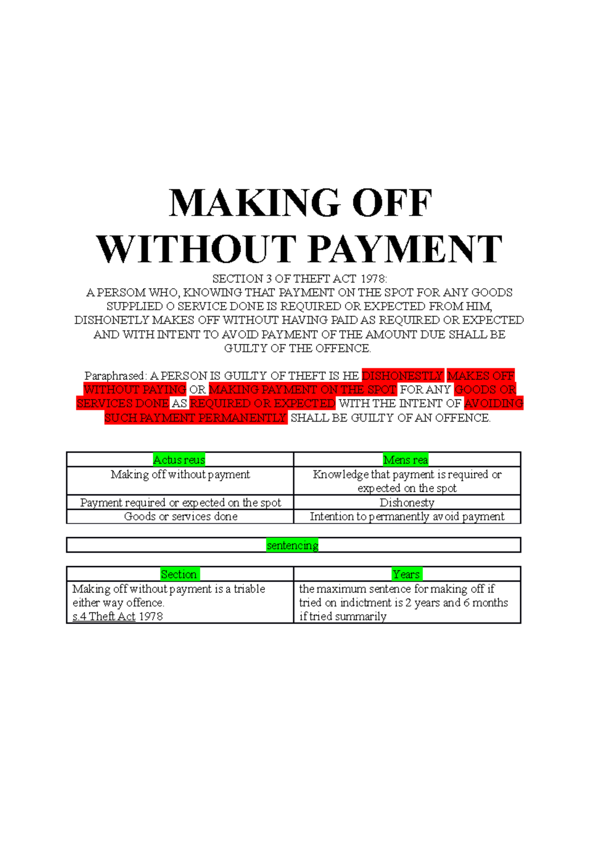 Making Off Without Payment - MAKING OFF WITHOUT PAYMENT SECTION 3 OF ...