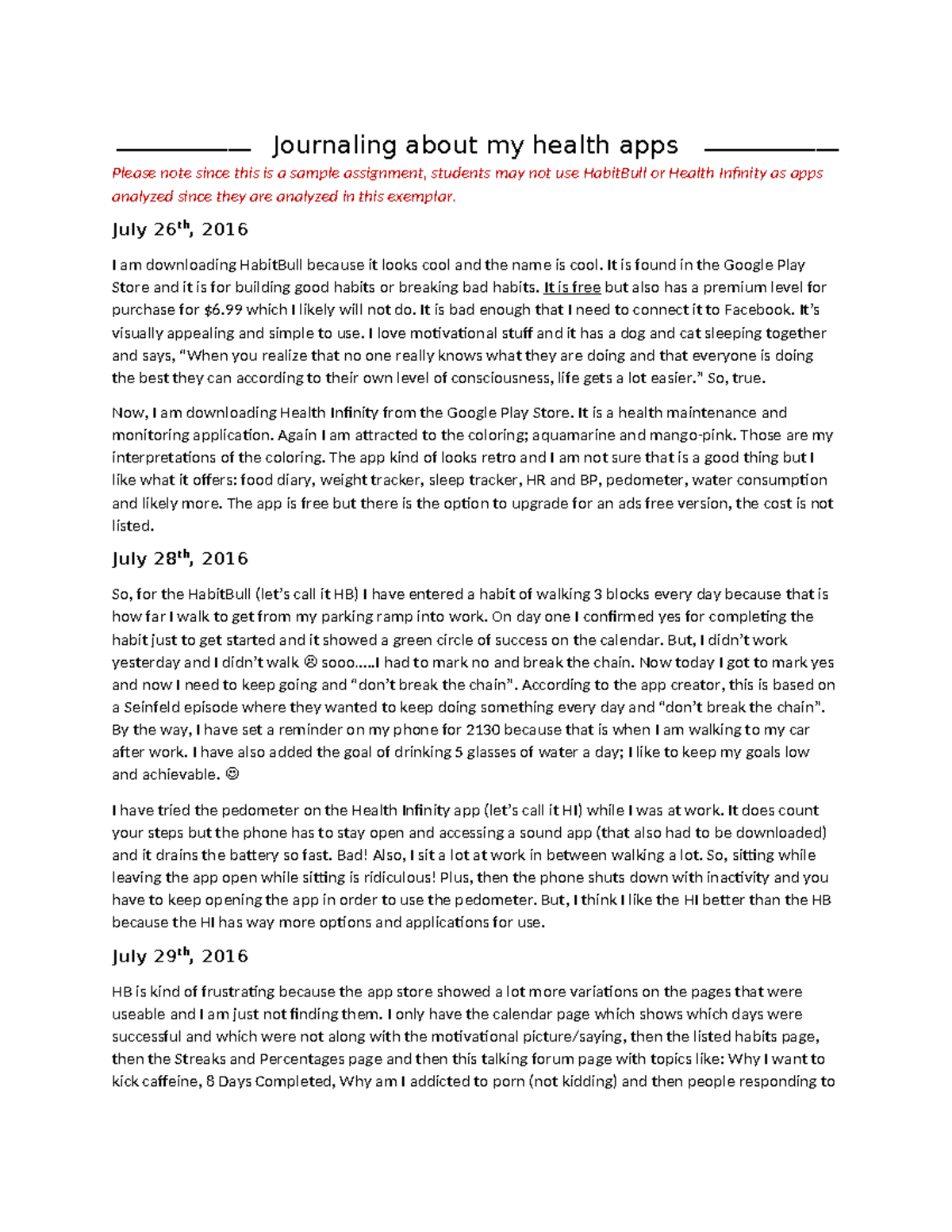 Example Health Apps Journal - Journaling about my health apps Please ...