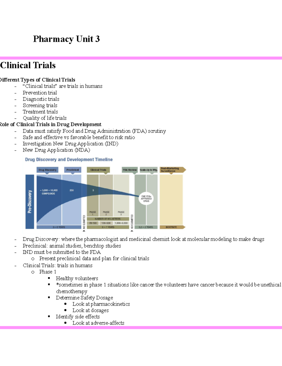 Pharmacy Unit 3 Masternotes - Pharmacy Unit 3 Trials of Clinical Trials ...