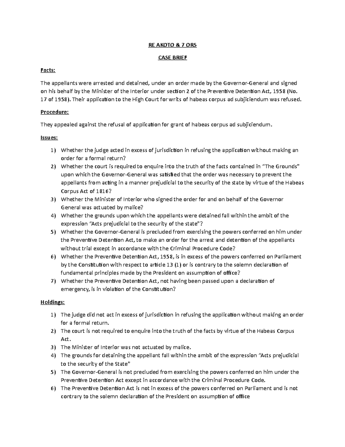 (CB)...RE Akoto - RE AKOTO & 7 ORS CASE BRIEF Facts: The appellants ...