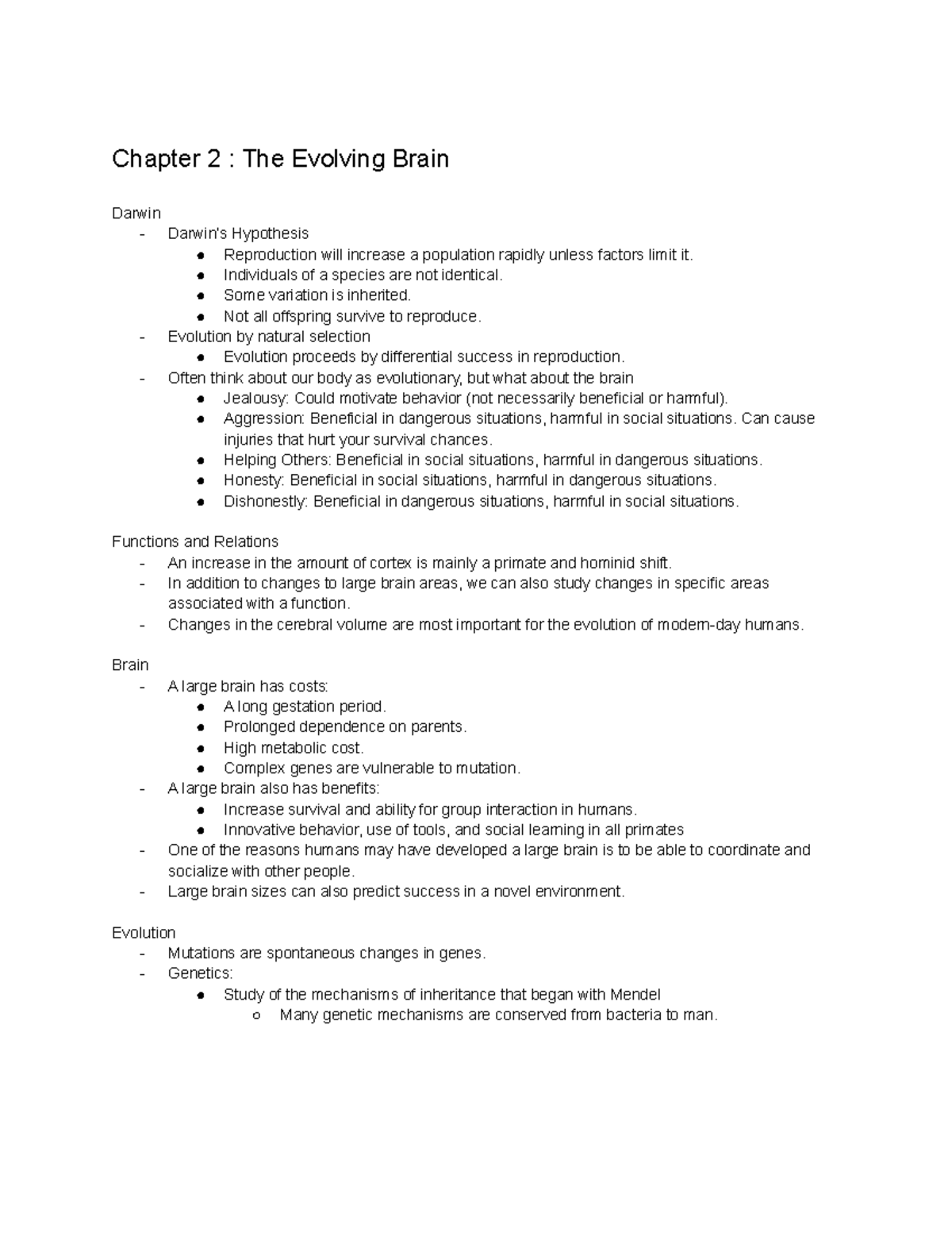 Chapter 2 The Evolving Brain - Chapter 2 : The Evolving Brain Darwin ...