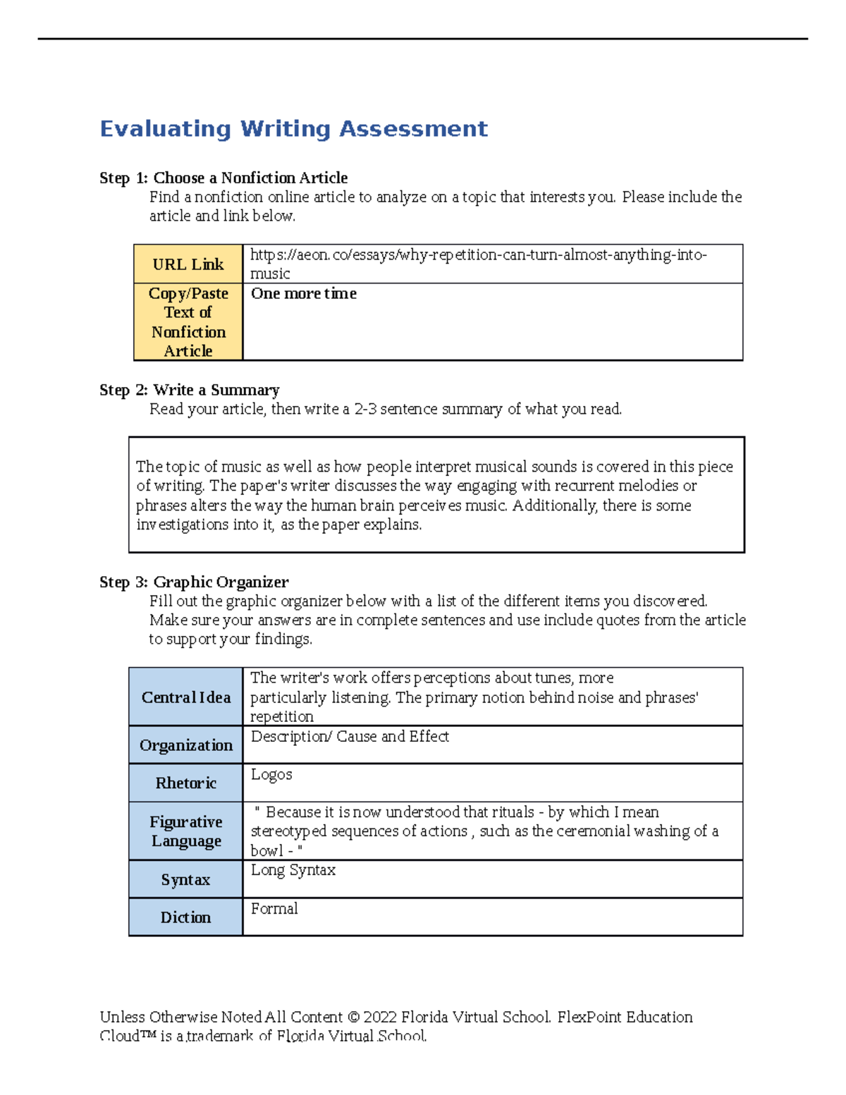 01.06 Evaluating Writing - Evaluating Writing Assessment Step 1: Choose ...