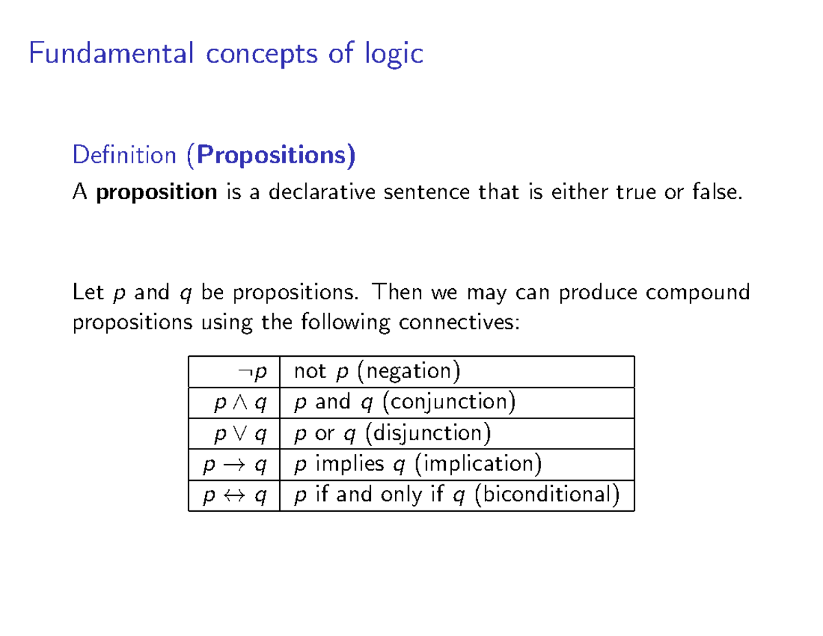 Slides 1 - notes - Fundamental concepts of logic Definition ...