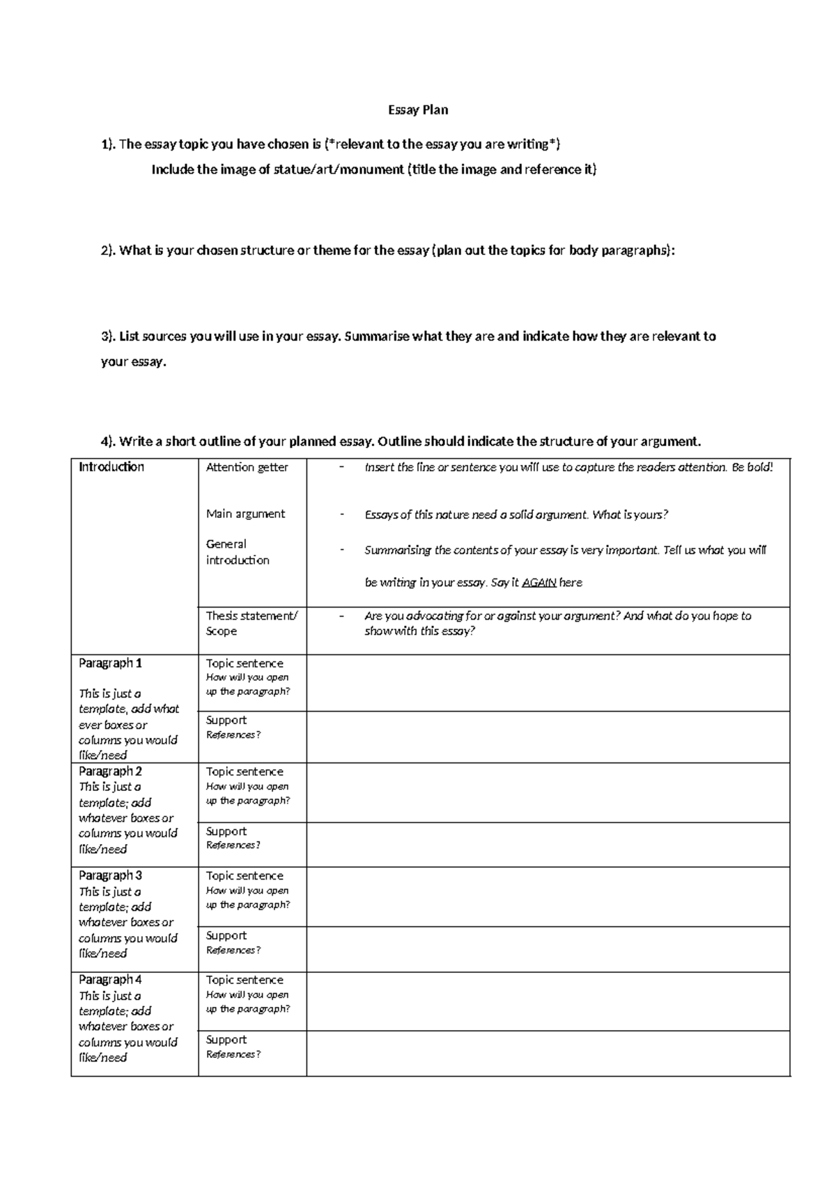 Essay Plan Template - Essay Plan 1). The essay topic you have chosen is ...