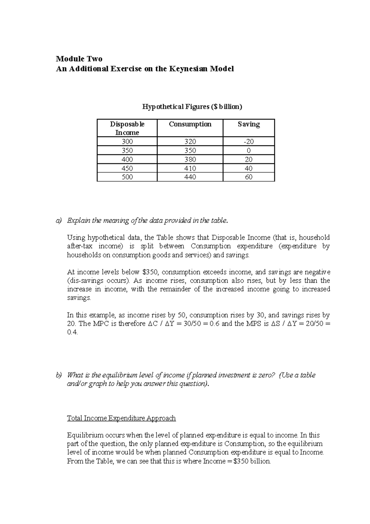 Practical - An Additional Exercise on the Keynesian Model - Module Two ...