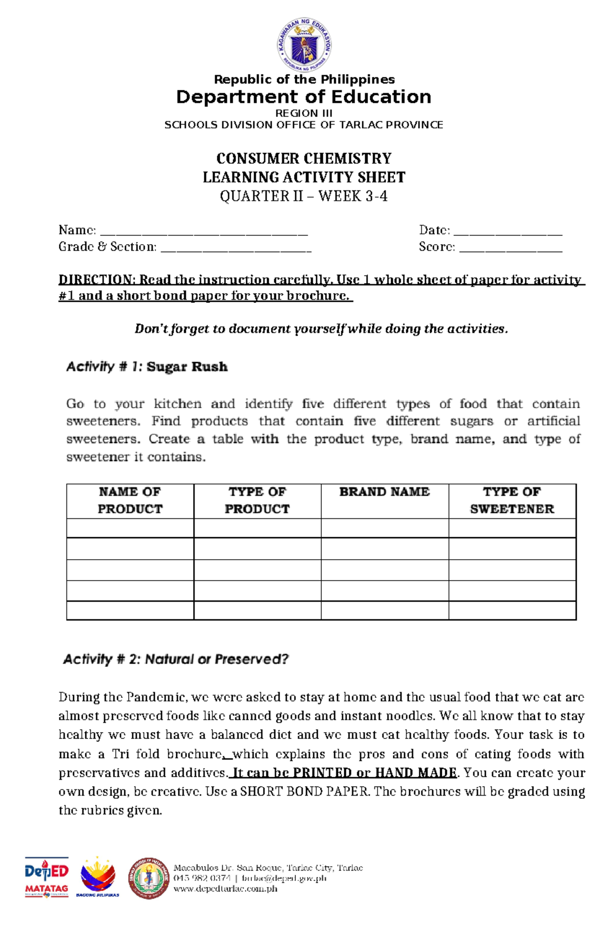 Con Chem Q2 LAS - Learning Activity sheet in Consumer Chemistry ...
