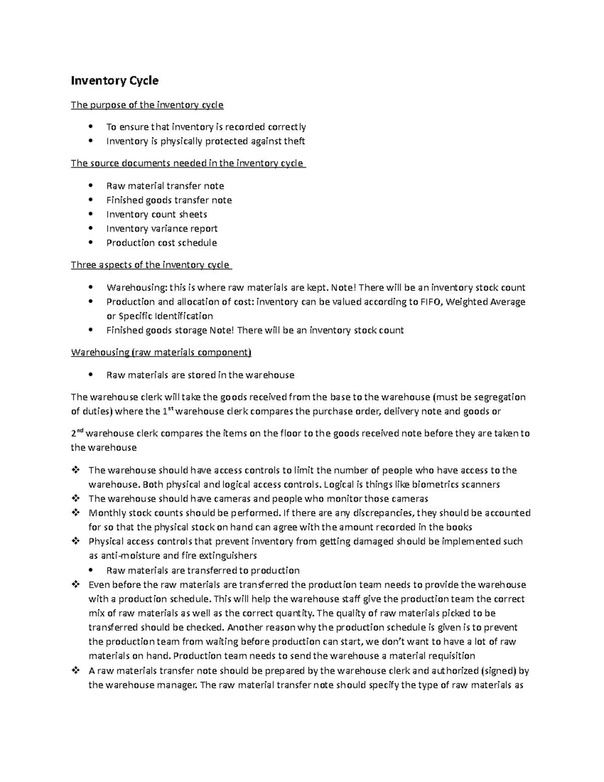 Inventory Cycle - Inventory Cycle The purpose of the inventory cycle To ...