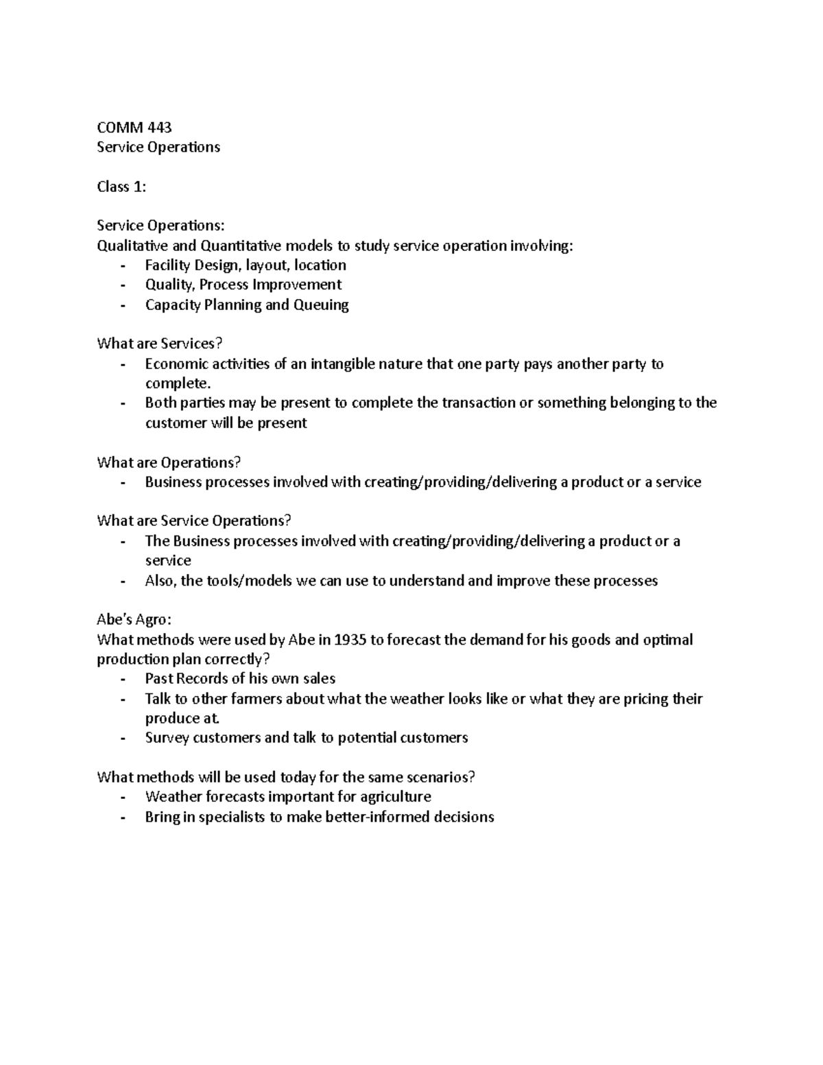 COMM 443 - Notes for everyone - COMM 443 Service Operations Class 1 ...