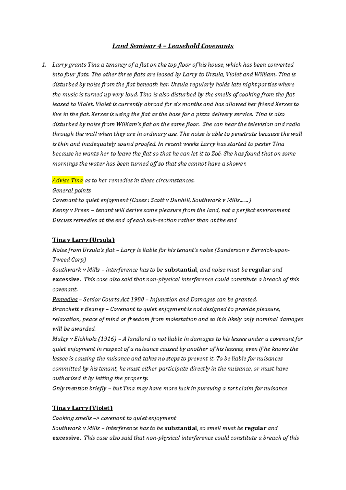 Land Seminar 4 – Leasehold Covenants - Land Seminar 4 – Leasehold ...