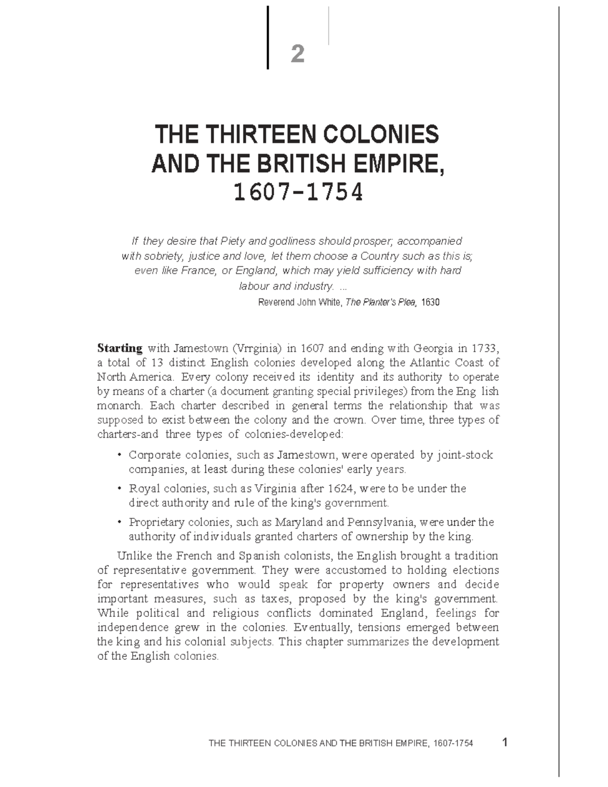 Amsco chapter 02 - 2 THE THIRTEEN COLONIES AND THE BRITISH EMPIRE, 1607 ...