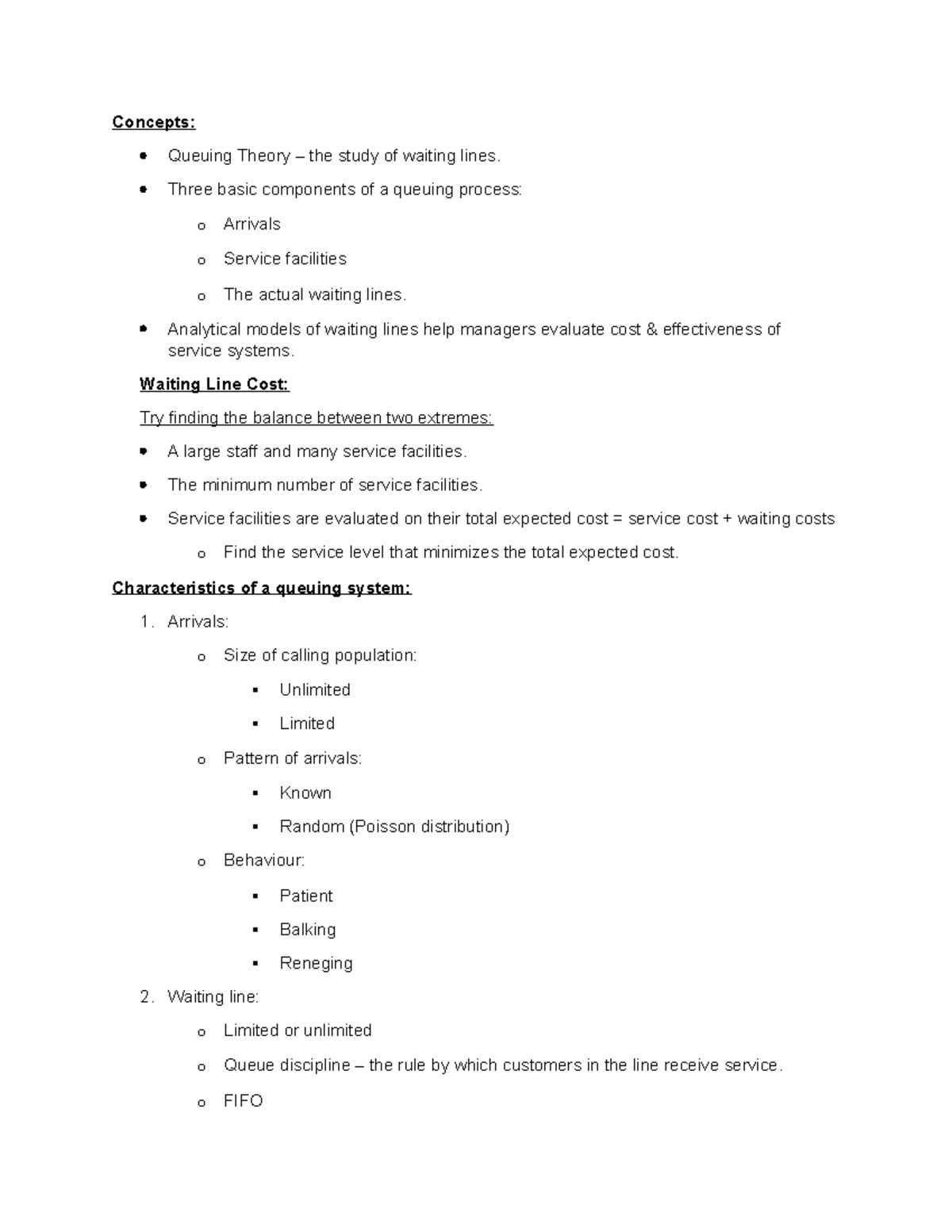 Waiting lines - Three basic components of a queuing process: o Arrivals ...