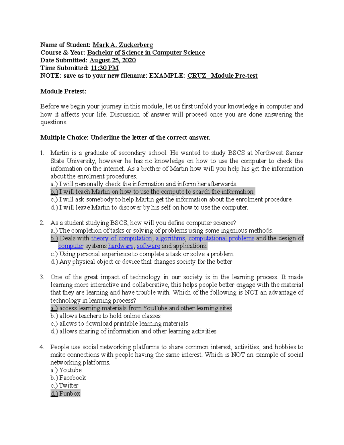 Module-Pre-test - Module Pretest: Before we begin your journey in this ...