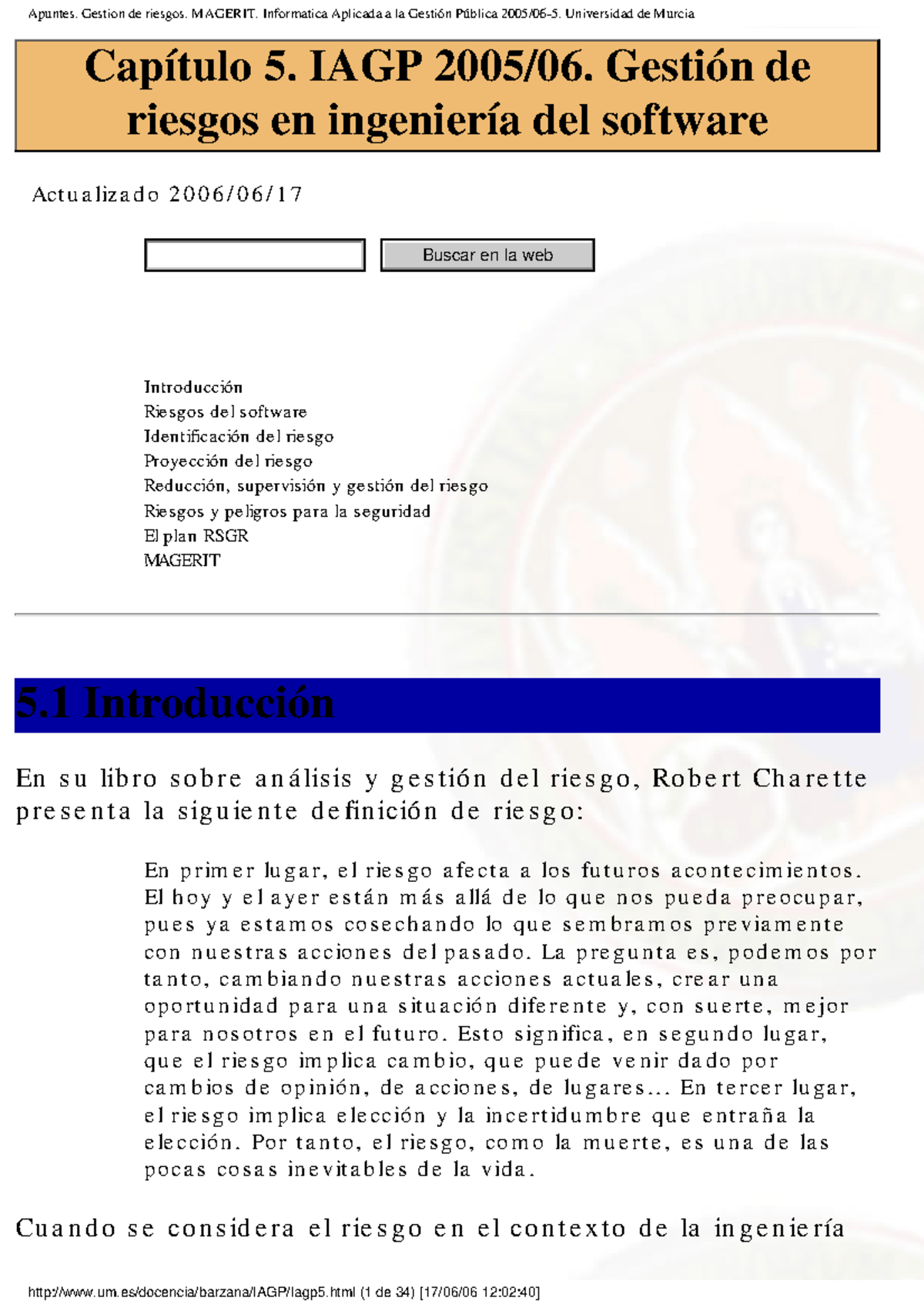 Gestion del riesgo de software DOCU - Capítulo 5. IAGP 2005/06. Gestión ...