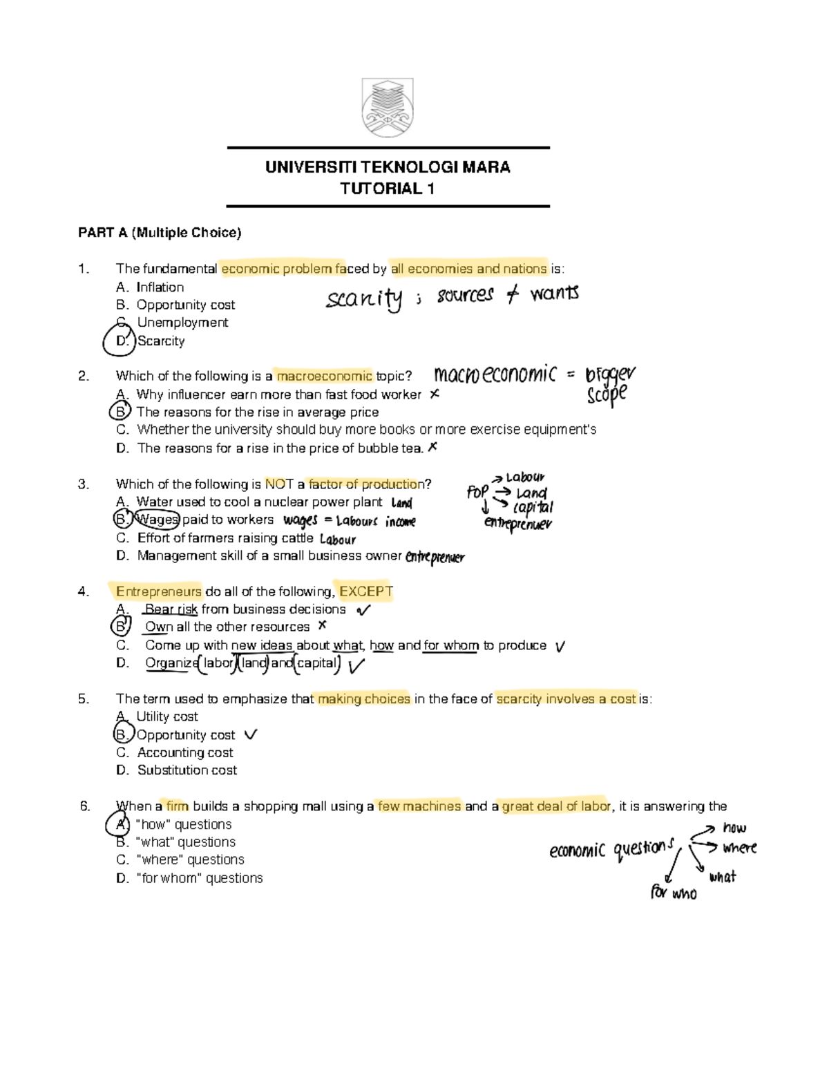 Document - Tutorial - UNIVERSITI TEKNOLOGI MARA TUTORIAL 1 PART A ...