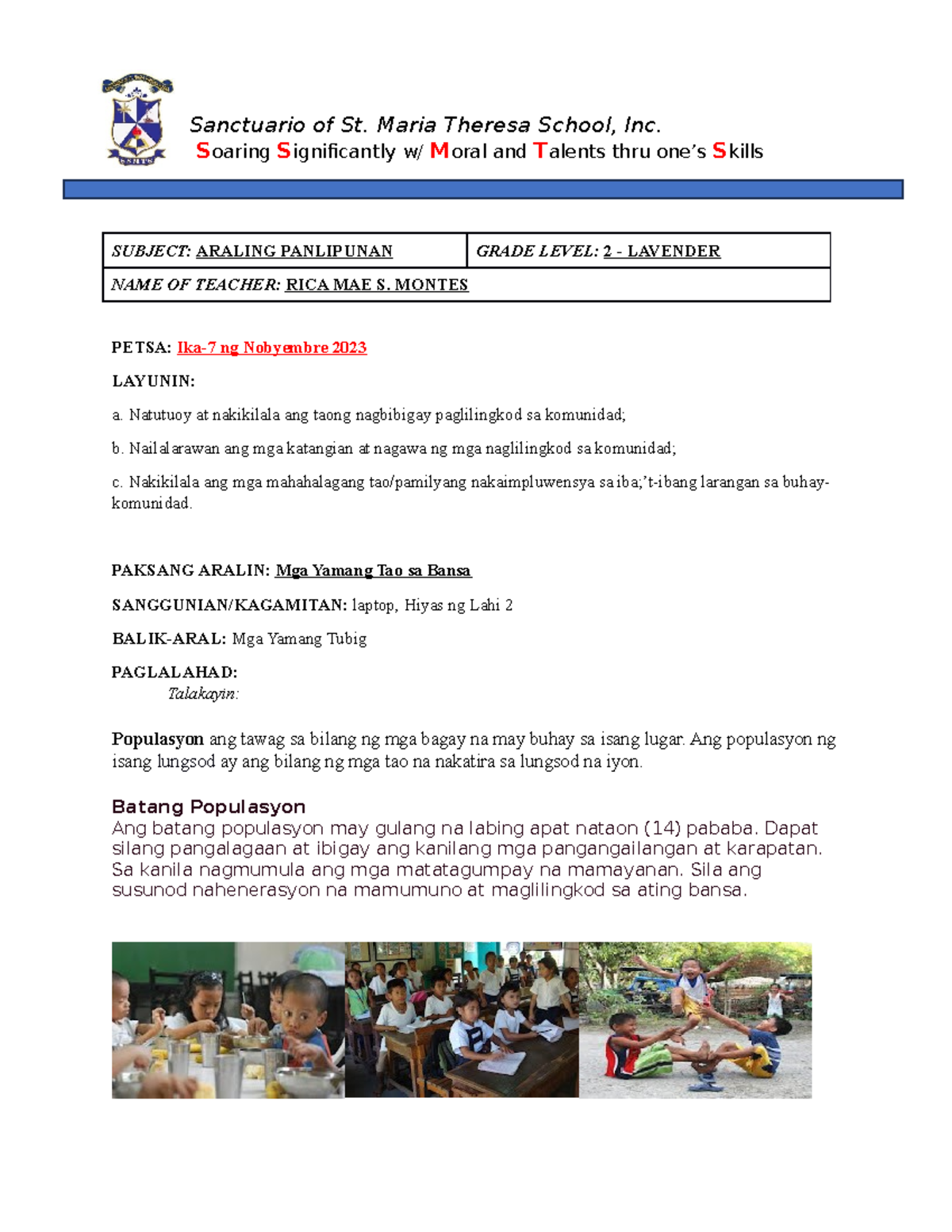 Q2 Week 3 - AP 2 - lesson plan - Sanctuario of St. Maria Theresa School ...