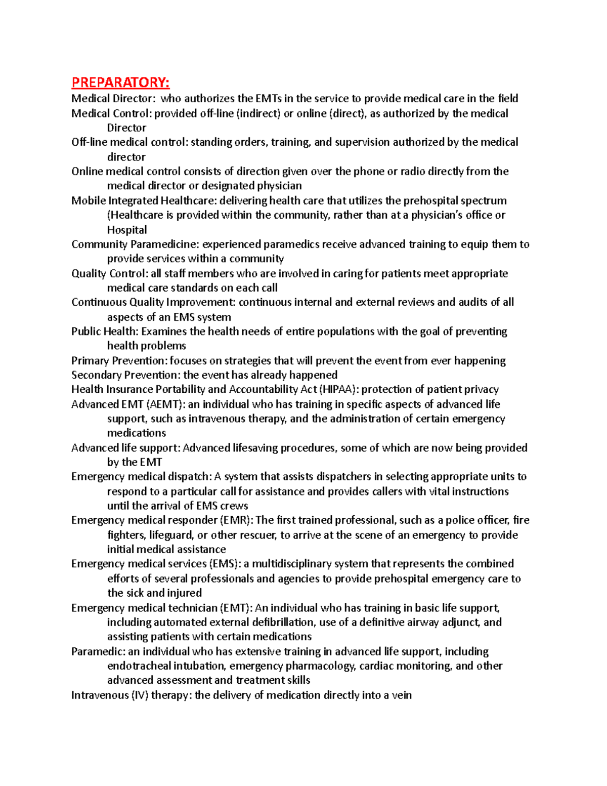 EMT Prep - This document is a condenced NREMT prep terminology study ...