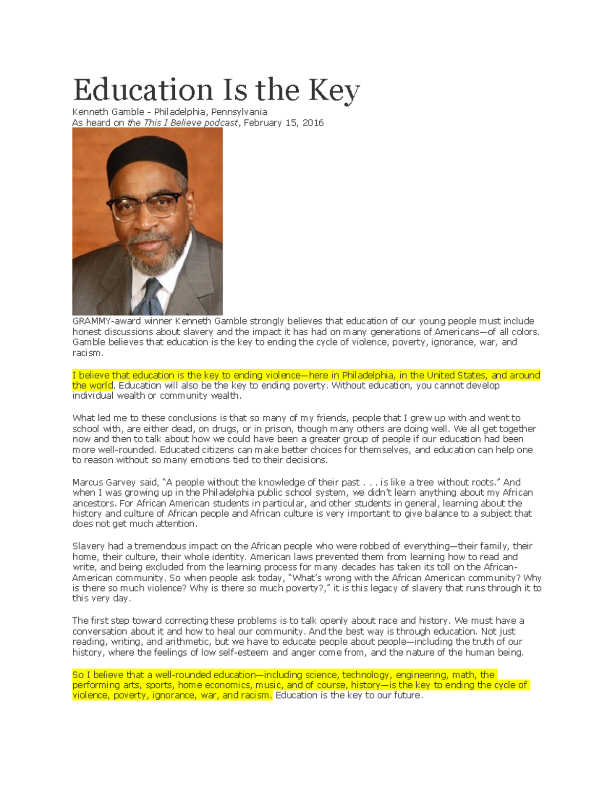 Education Is the Key text - Education Is the Key Kenneth Gamble ...