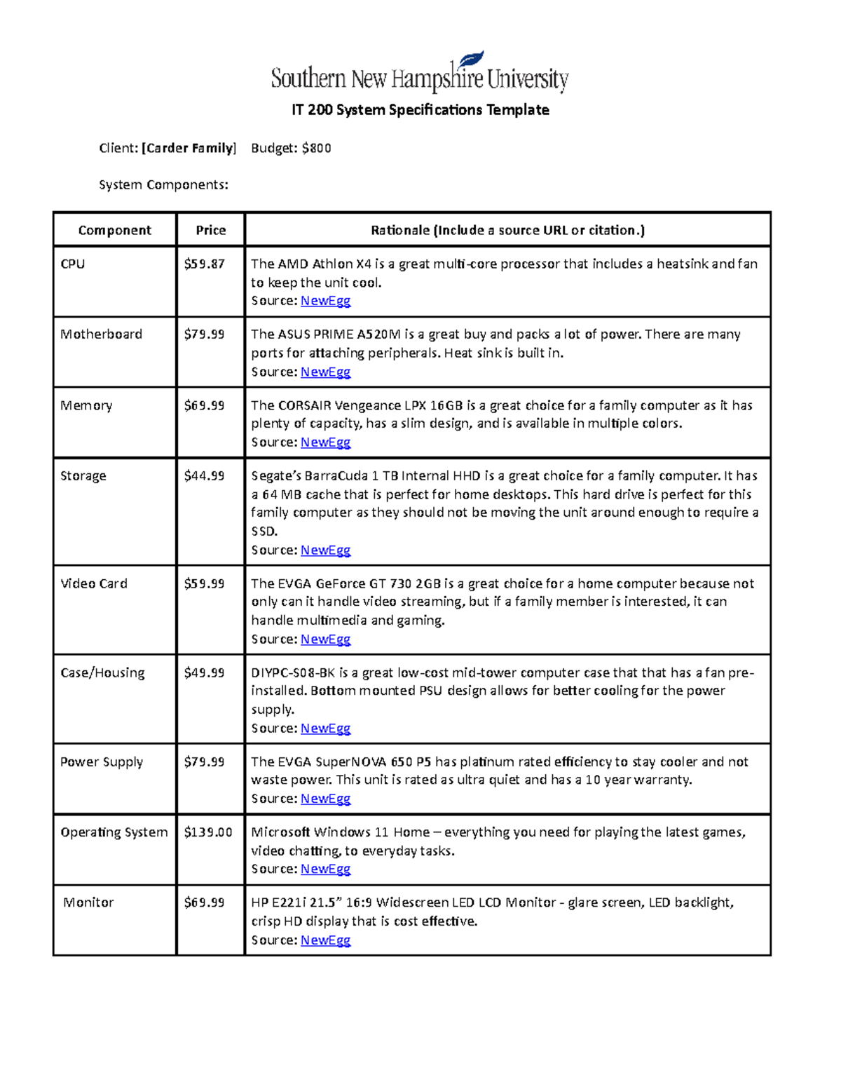 2-1 Activity IT 200 System Specifications Template - IT 200 System Specifications Template ...