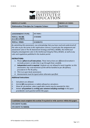 MAPC5112 ICE Task 1 Semester 1, 2023 (Question Paper) - 21; 22; 23 2023 ...