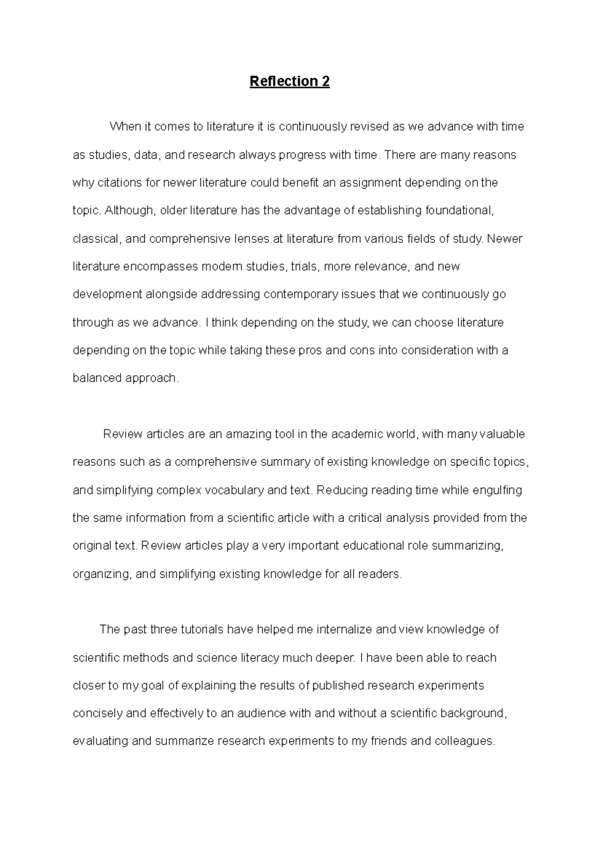 Life Sci 2A03- Reflection 2 - Reflection 2 When it comes to literature ...