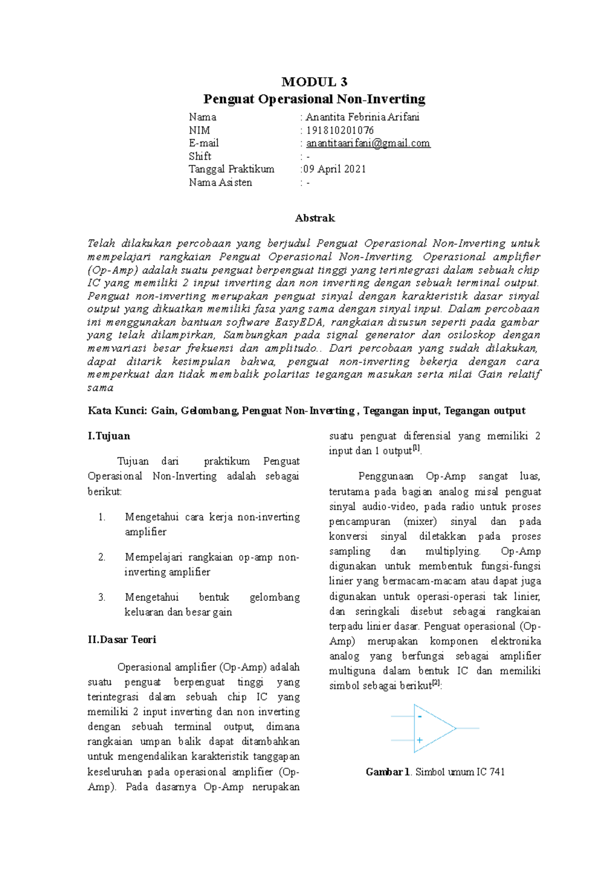 Elka2 - laporan - MODUL 3 Penguat Operasional Non-Inverting Abstrak ...