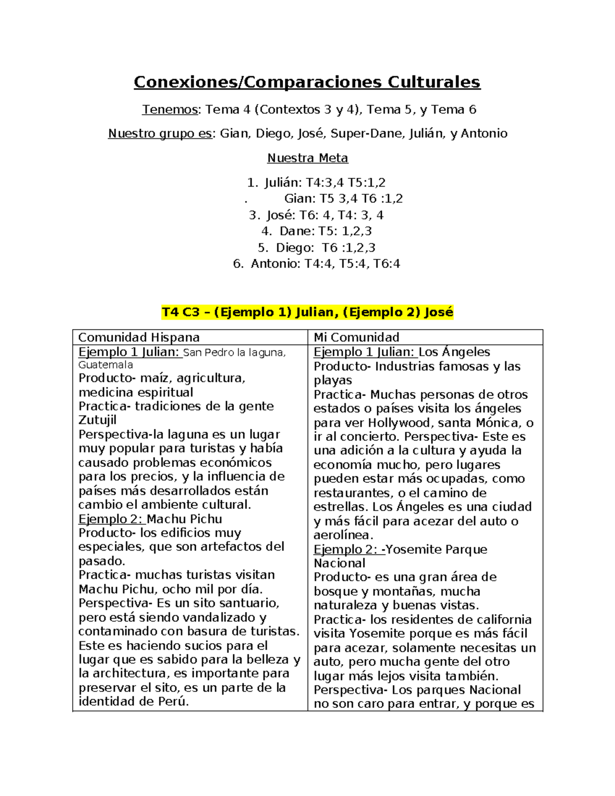 Conexiones Culturales - Conexiones/Comparaciones Culturales Tenemos ...