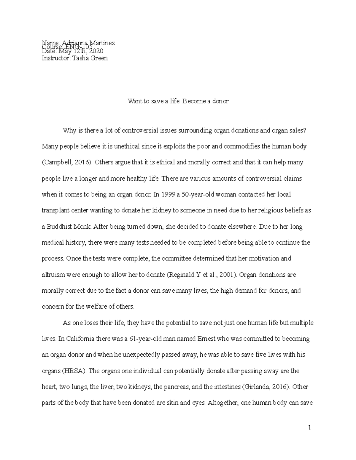 Final definition essay - Name: Adrianna MartinezCourse: ENG- Date: May ...