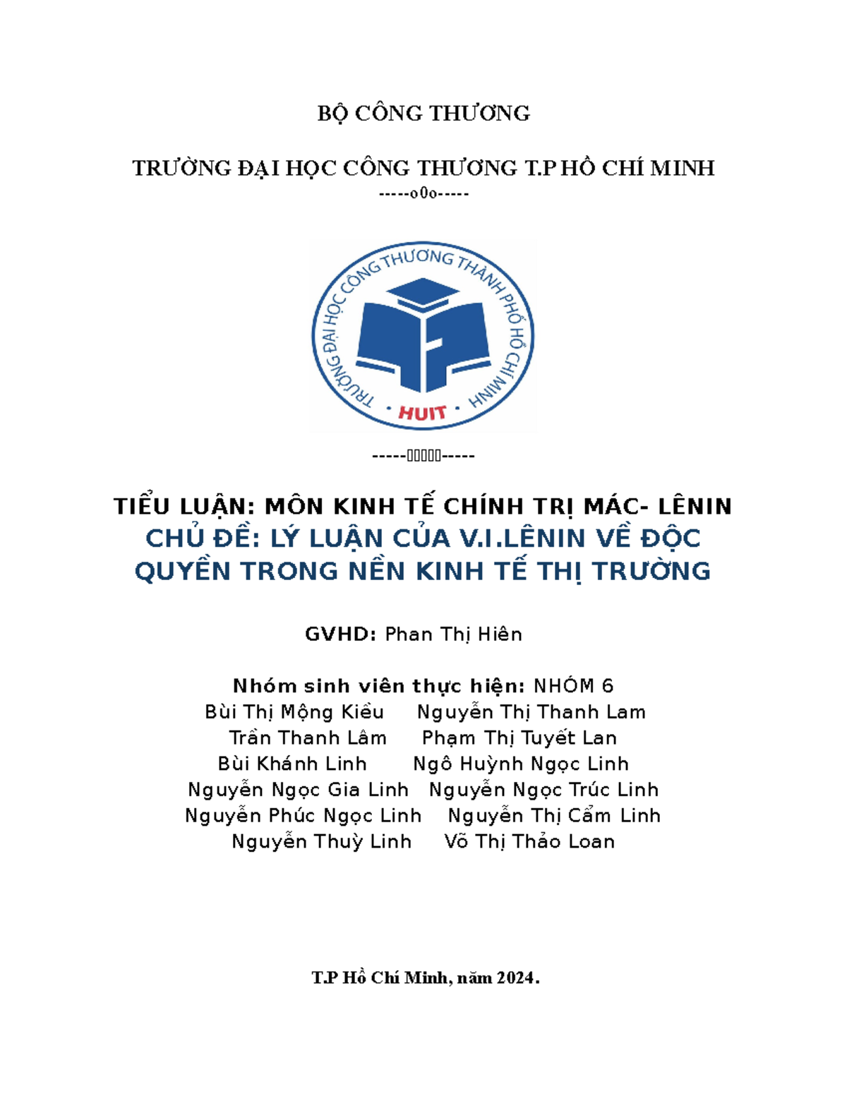 Tl Ktct Maclenin Nhom 6 BỘ CÔng ThƯƠng TrƯỜng ĐẠi HỌc CÔng ThƯƠng T