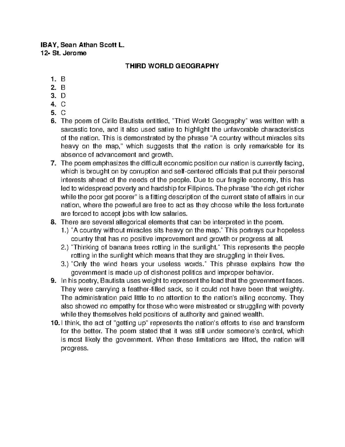 IBAY Third World Geography - IBAY, Sean Athan Scott L. 12 - St. Jerome ...