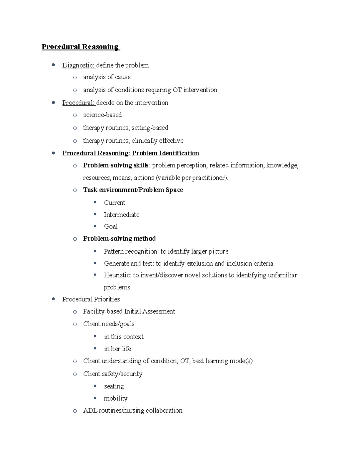 Procedural Reasoning - o Task environment/Problem Space Current ...