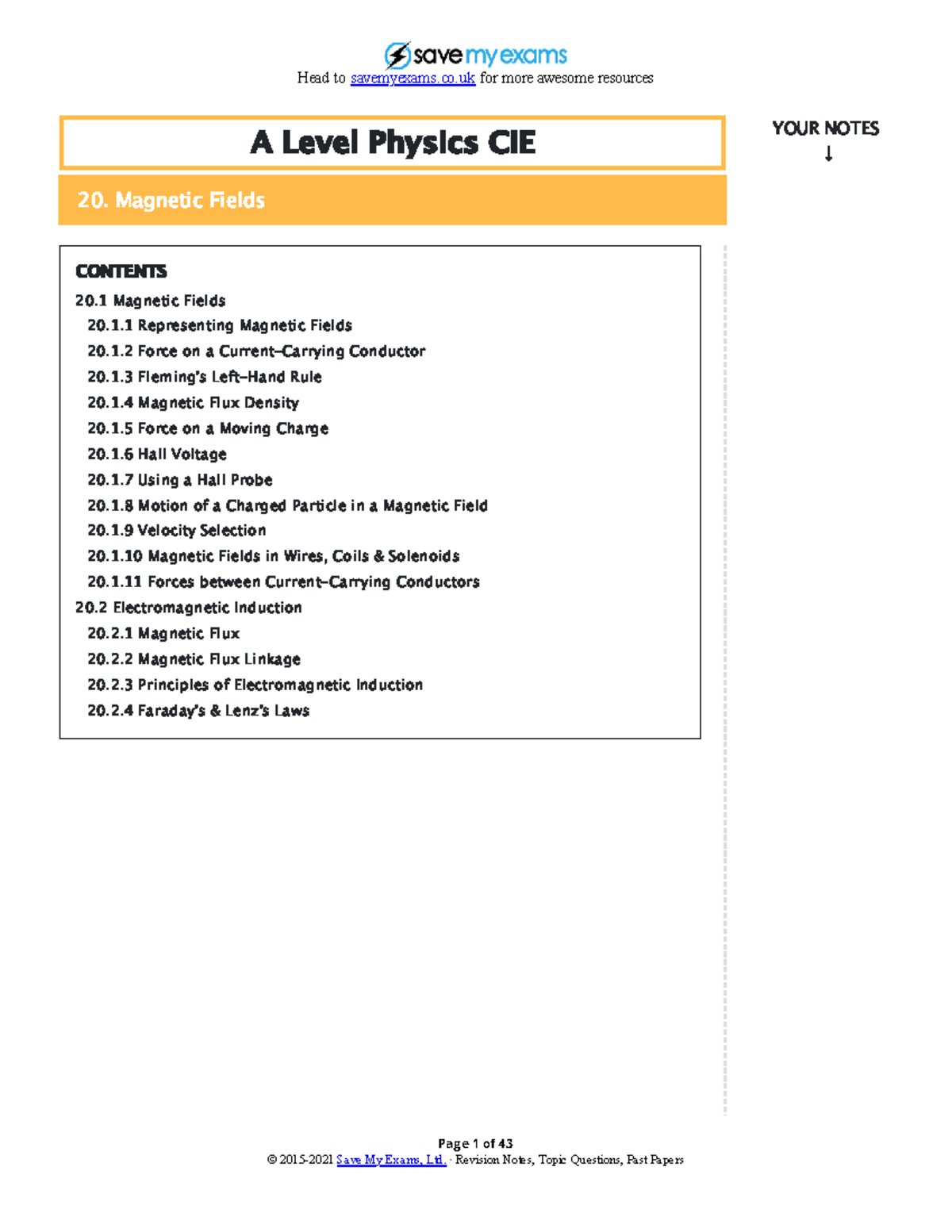 Chapter 20 magnetic fields 2 - Page 1 of 43 A Level Physics CIE 20 ...