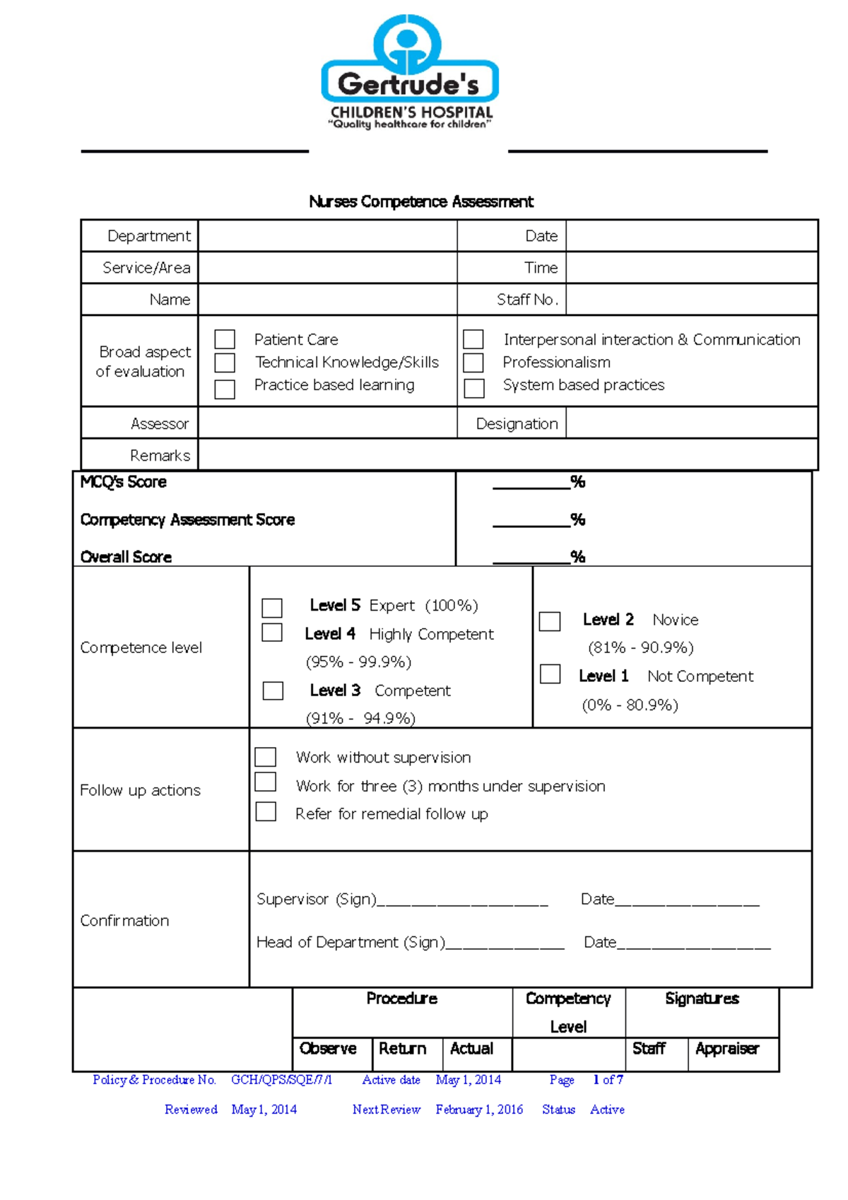 Competence Evaluation Template (3) - Nurses Competence Assessment ...