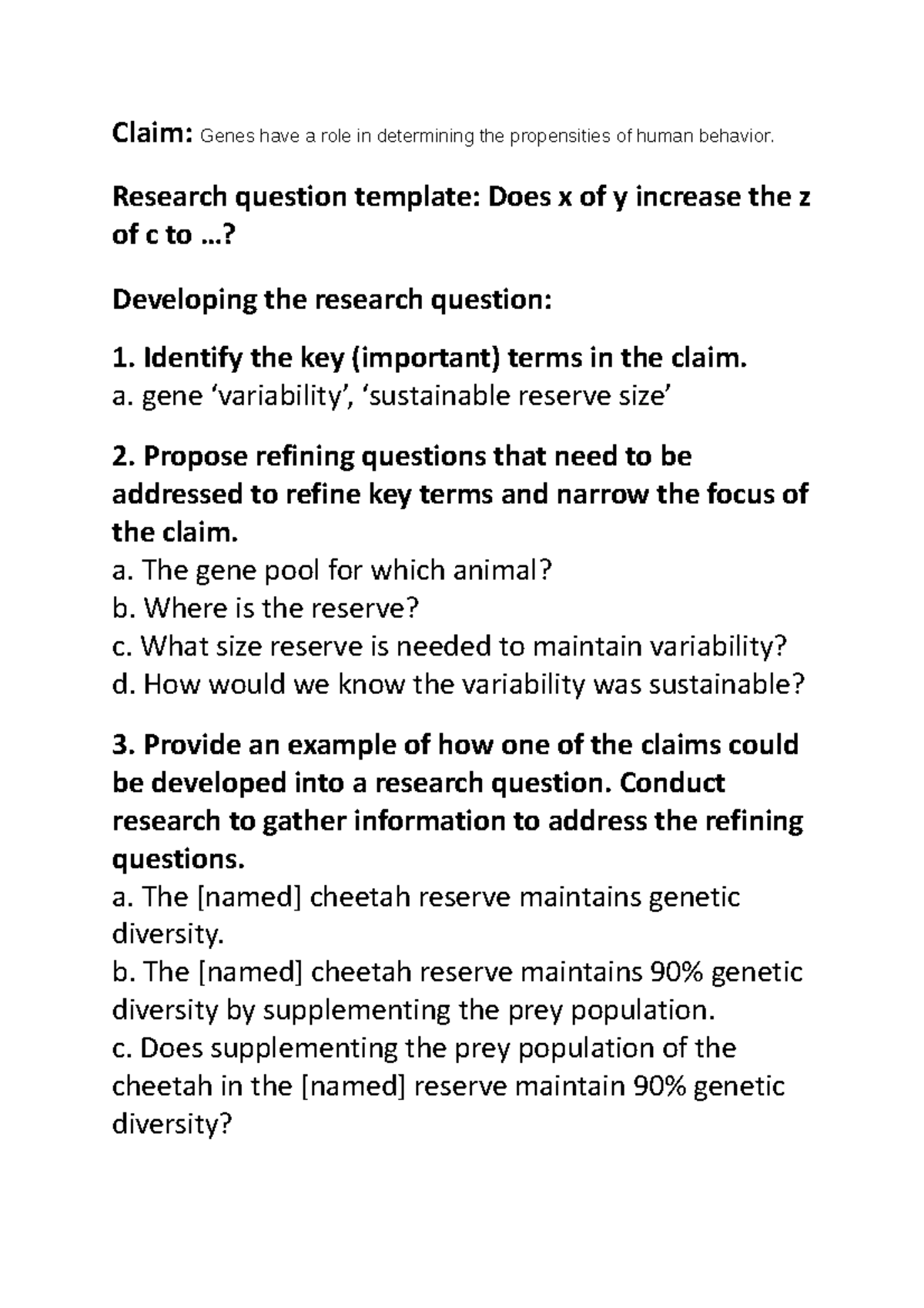 Ecological Niche - notes for biology IA3 external exam - Claim: Genes ...