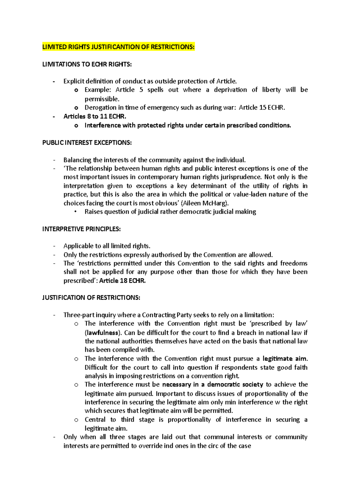 Limited Rights Justification OF Restrictions - LIMITED RIGHTS ...