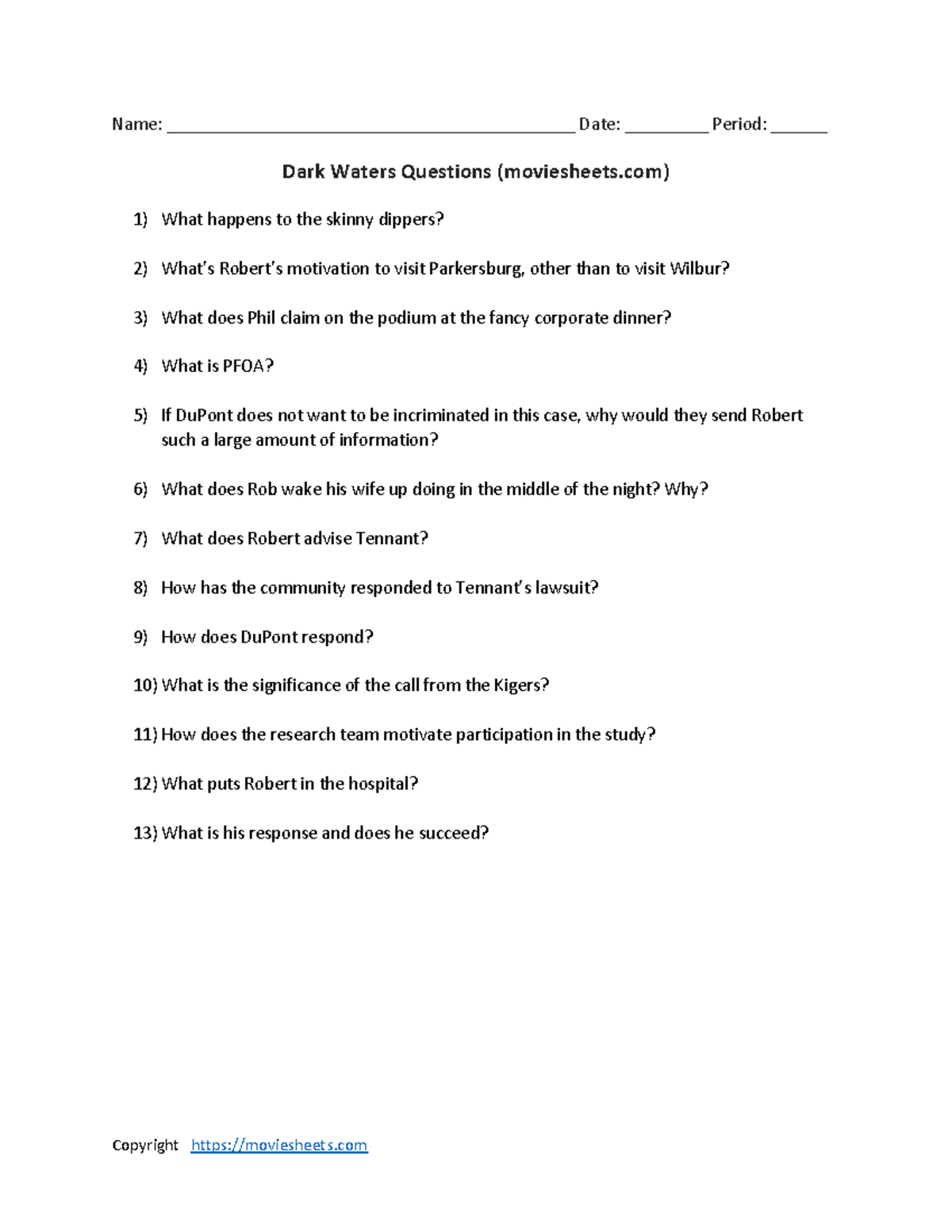 Dark waters - Movie questions - Copyright moviesheets Name: - Studocu