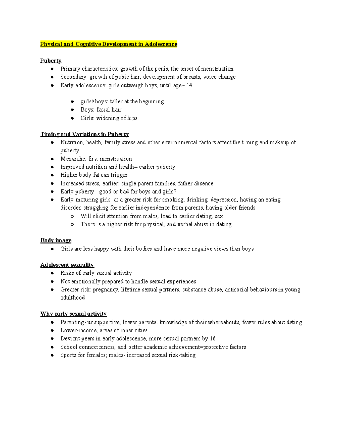 FRHD Part 2 Notes - Physical and Cognitive Development in Adolescence ...